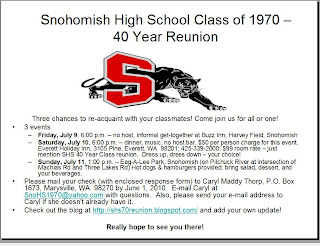 Snohomish High School Class of 1970: 40th Class Reunion Invitation and ...