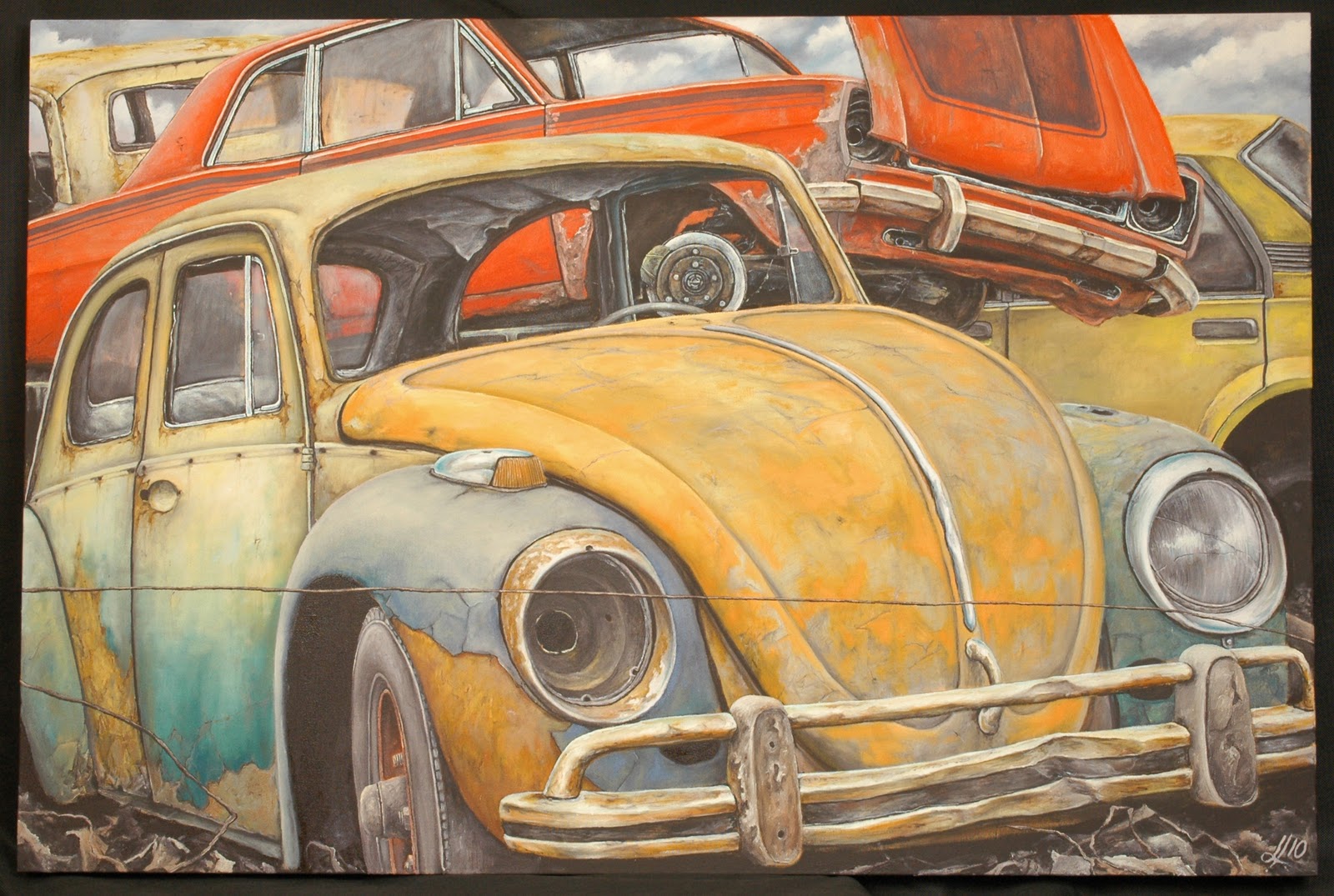 Ramón Brandão: Fusca Capô Laranja. Óleo Sobre Tela de 2010.