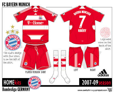 Football teams shirt and kits fan: FC Bayern Munich 2007-09 home kits