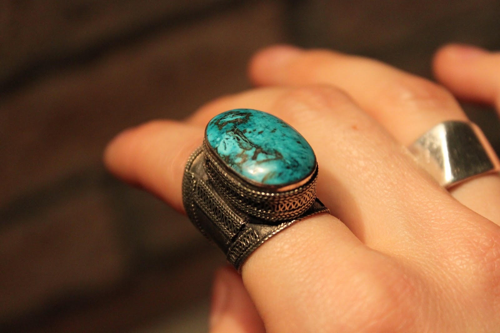 shop 5 inch and up: Oriental handmade turquoise stone ring #24