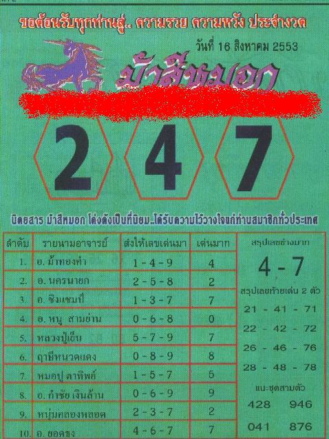 Thai Lotto Tips: Best papers for thailand lottery 16 august 2010 thai ...