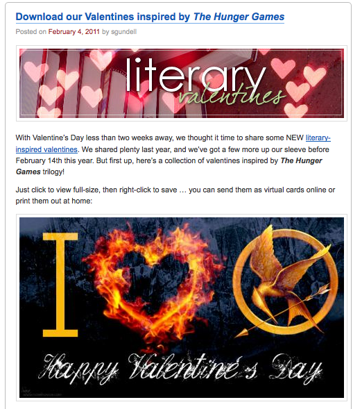 Hunger Games Valentines Day Cards