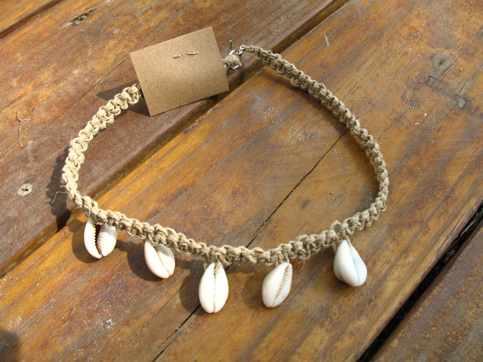 J. Coast: Item # 6 Hemp Necklace with 5 Cowrie Shells