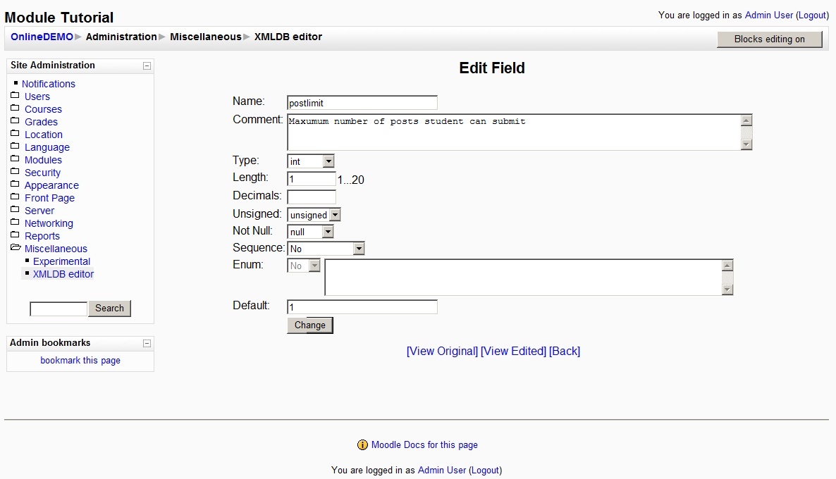 Oodles of Moodles: 08MOD: Moodle Module Development - Generate Upgrade snippet with XMLDB Editor