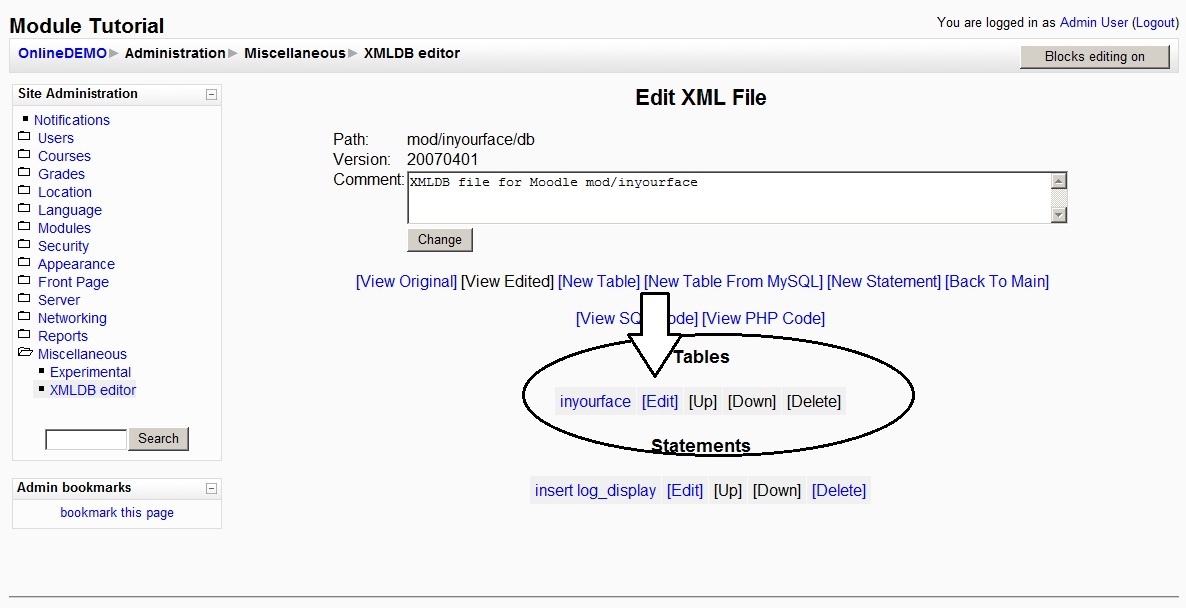 Oodles of Moodles: 08MOD: Moodle Module Development - Generate Upgrade snippet with XMLDB Editor
