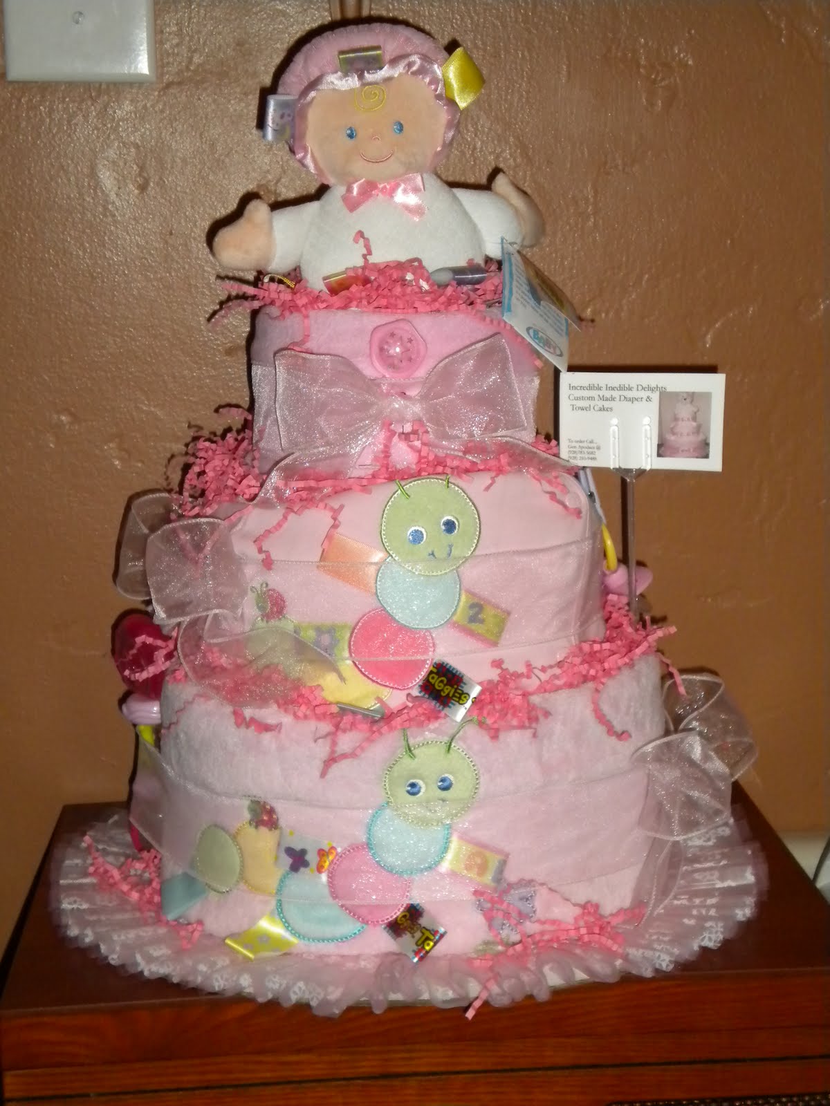 Incredible Homemade Delights: Pink Taggie Diaper Cake