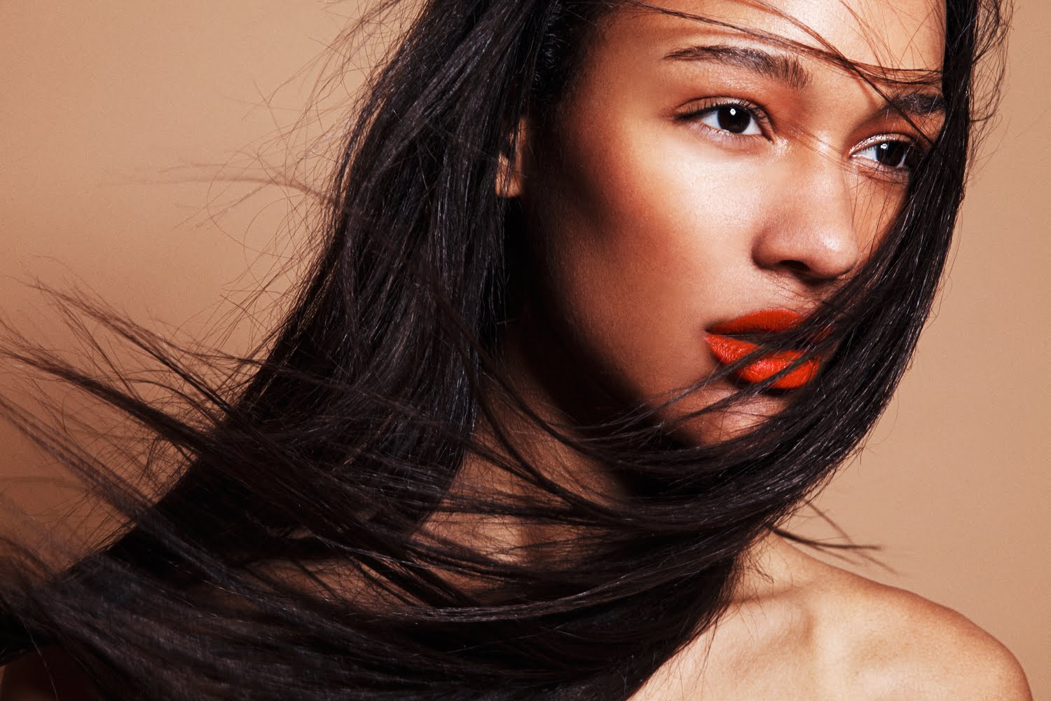 Bright Colorful Lipstick Makeup Blowing Hair Blow Out Beauty Editorial ...