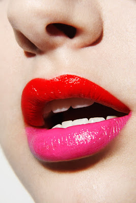 Duo Tone Two Tone Lips, Red Pink Valentine's Makeup, Beauty Shoot with ...