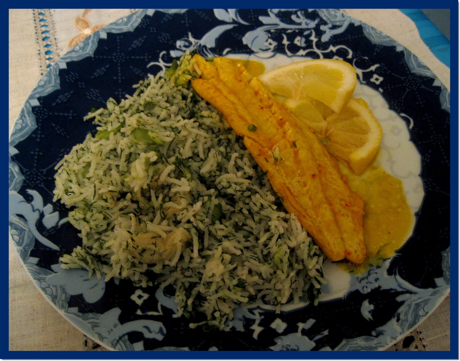Saffron Fish with Dill-and-Fava-Bean Rice | Cooking For One in Paris