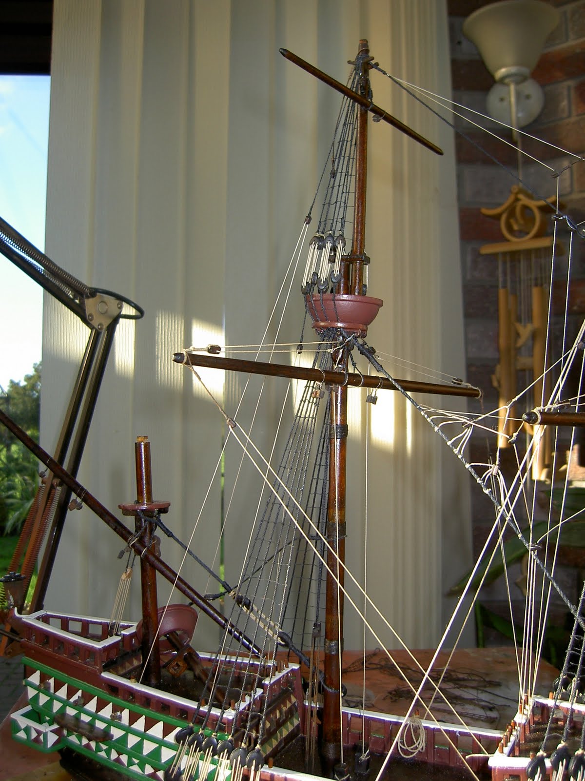 santa maria caernarfon: main & top masts ratlines, topping lifts & braces.