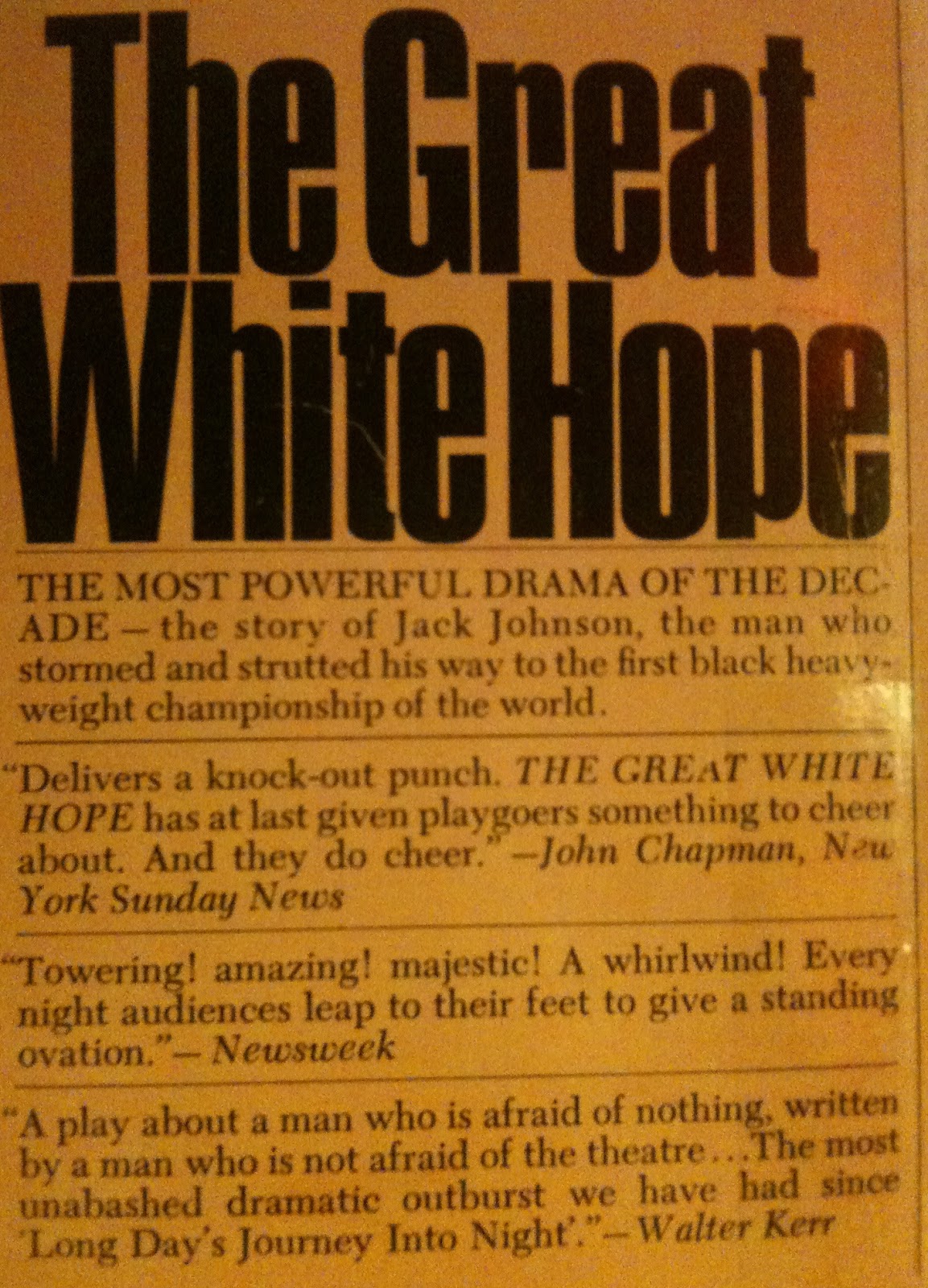 The Pulitzer Project: The Great White Hope by Howard Sackler (1969)