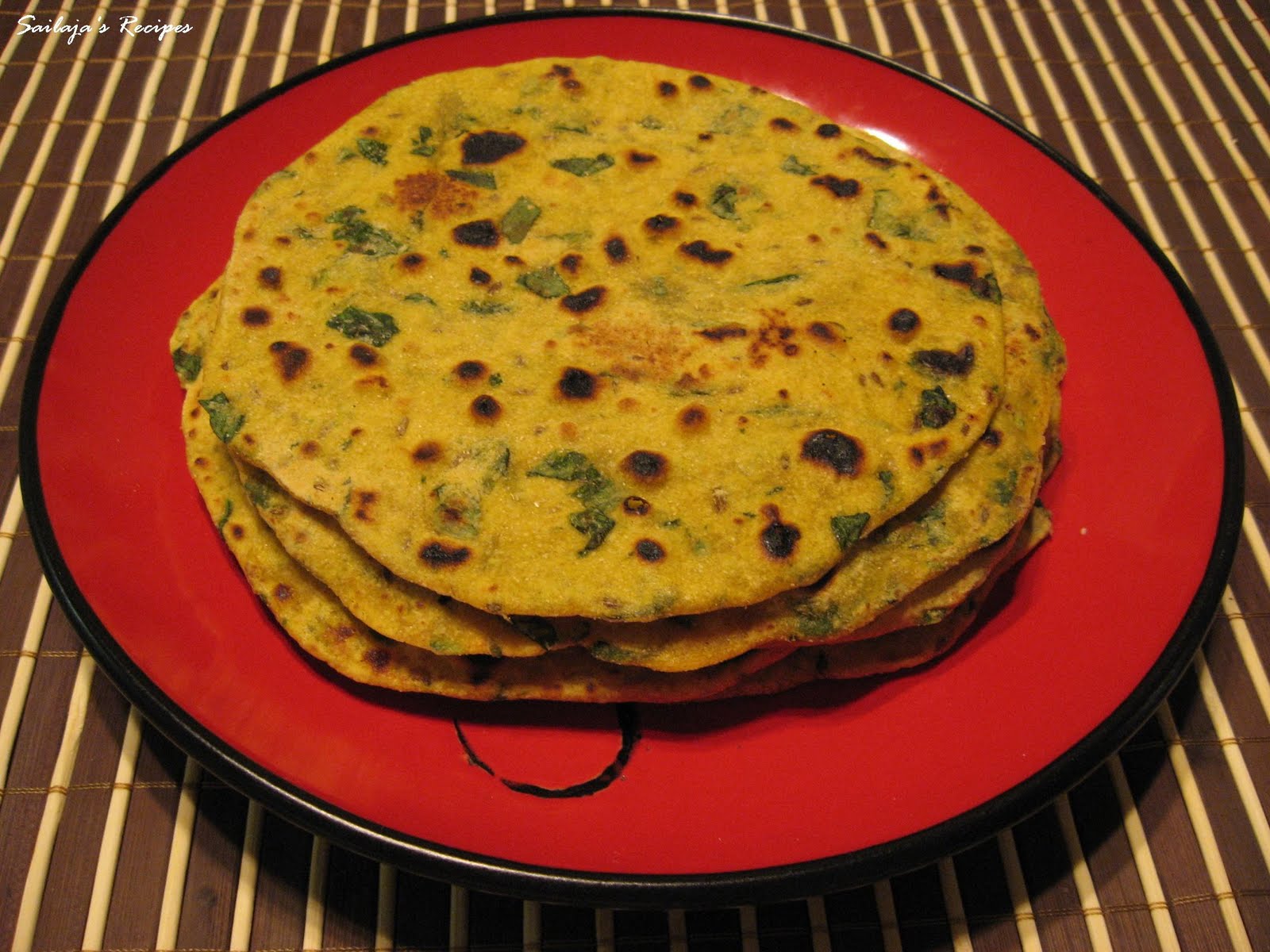 Sailaja's Recipes: Spinach Paratha (Palak Paratha)