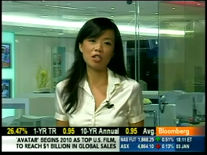 Ladies in Satin Blouses: asian Bloomberg anchor in white satin blouse