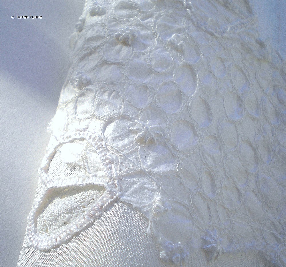 karen ruane: white silk and embroidered paper...