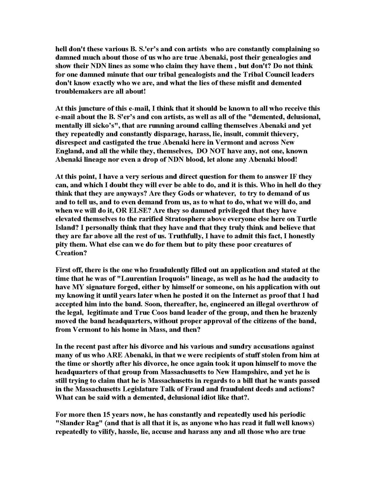 The Reinvention of the Alleged Vermont and New Hampshire Abenakis: 12/01/09