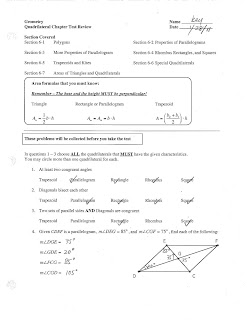 Jiazhen's Geometry: Quadrilateral Chapter Test Review Key