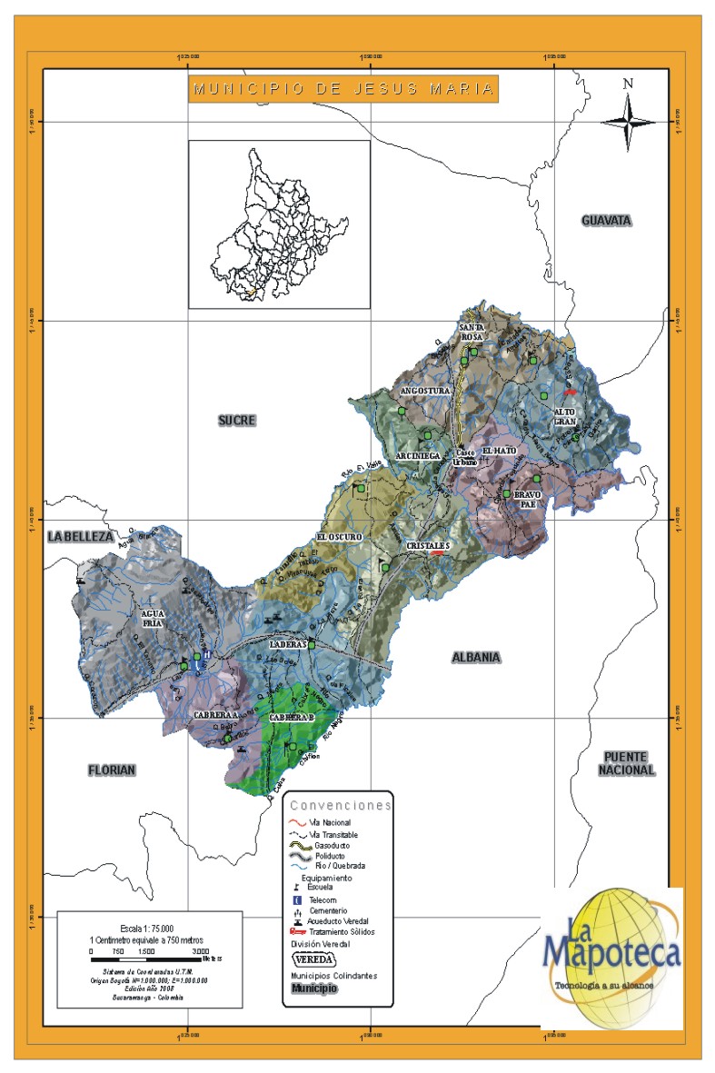 Atlas de Santander Municipios Provincias y Veredas: JESUS MARIA