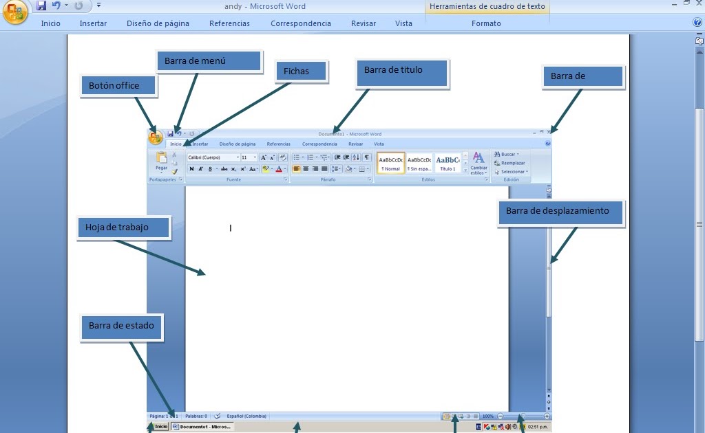 mi super espacio: practica 1 ventana de word