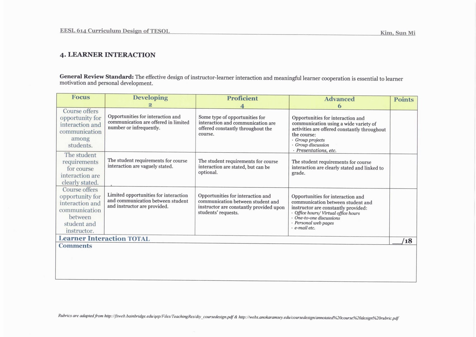 EESL 614 Sunmi Kim: Curriculum Evaluation Rubric (Revised)