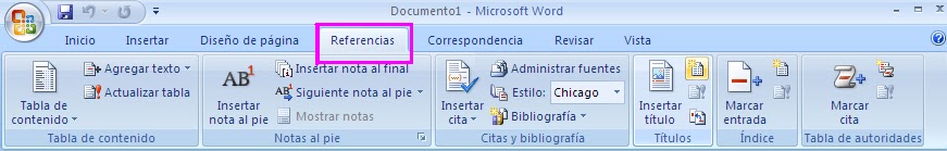 MENU REFERENCIAS DE WORD 2007