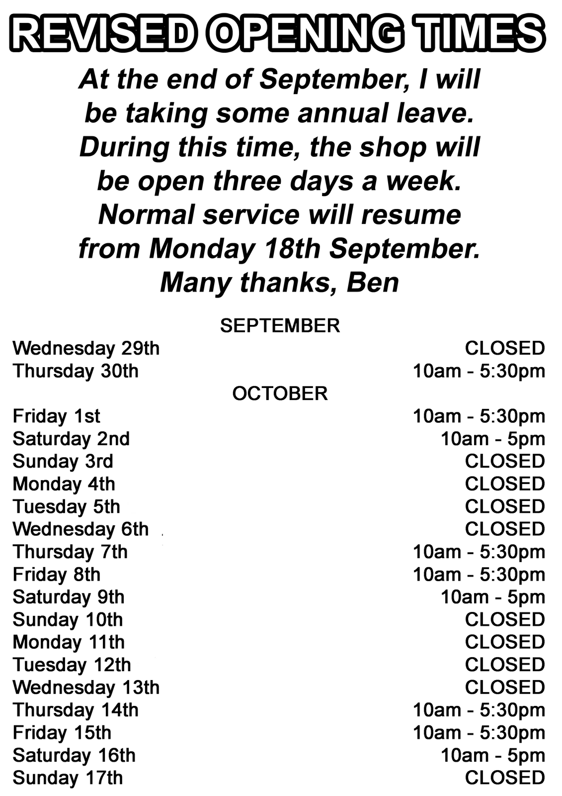 The Lion's Share: Revised Opening Times At The End Of September For ...