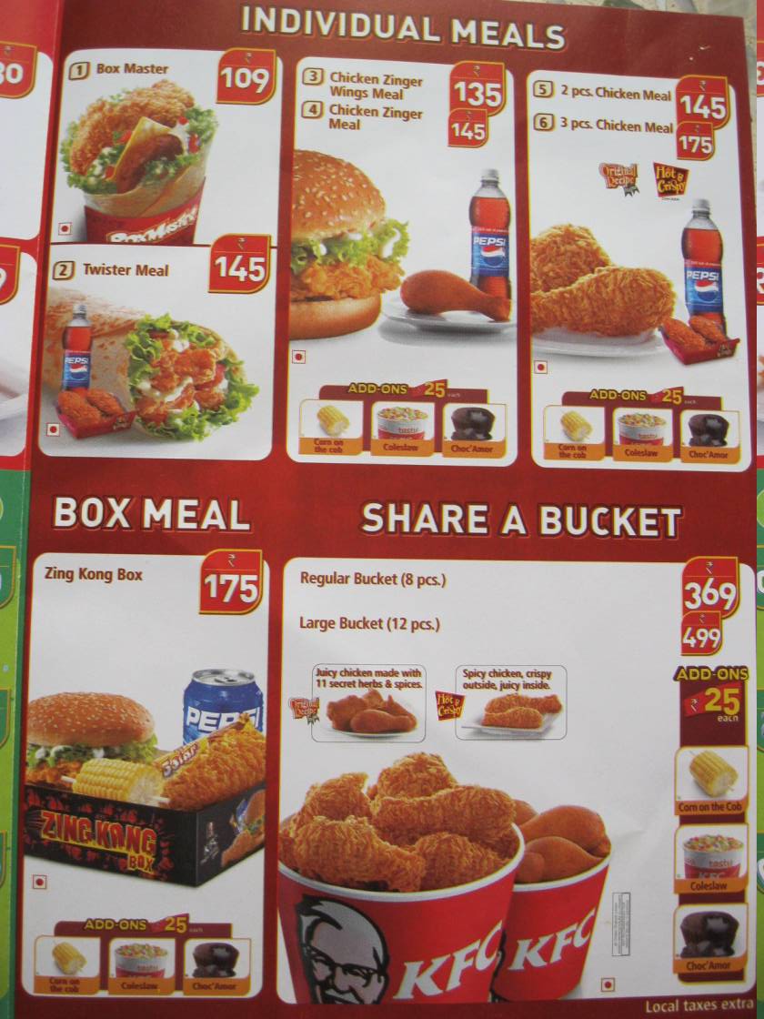 Kfc Indian Menu