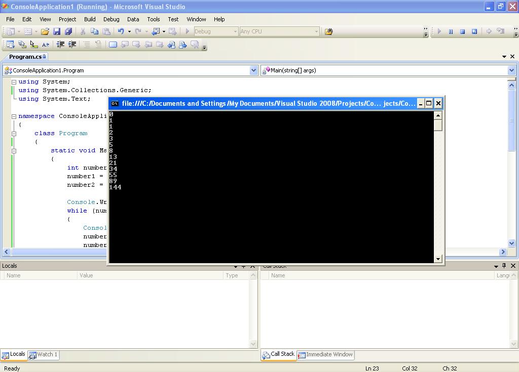 Project Csharp C Fibonacci Series Using Ccsharp