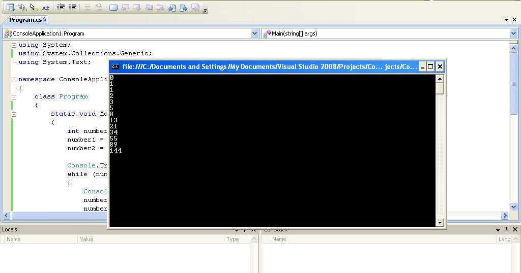 Project CSharp (C#): Fibonacci Series Using C#(CSharp)
