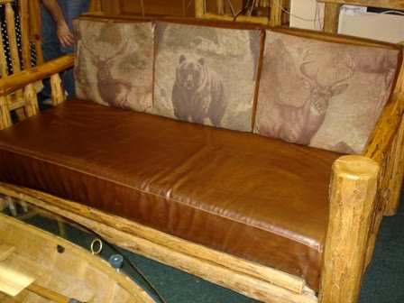 Log Furniture For Sale: Log Couch with Leather Cushions $1550