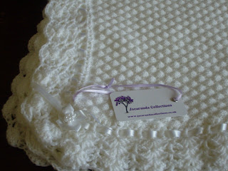Jacaranda Collections: Machine knitted tuck blanket with crochet edge