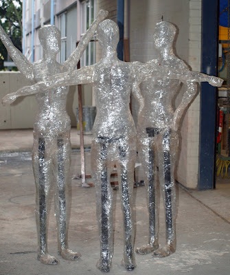 Angel's Journey.: Plastic wrap sculptures - "Three Graces"
