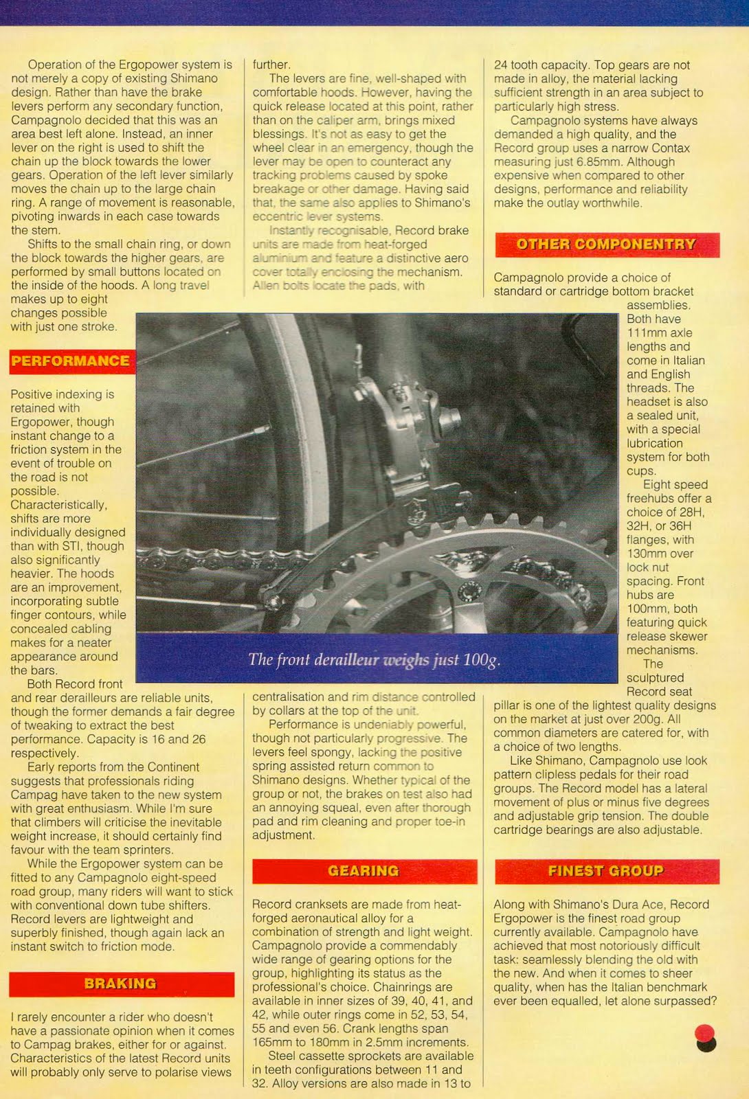 campagnolo delta brakes: 1992 Campagnolo C Record Ergopower road test