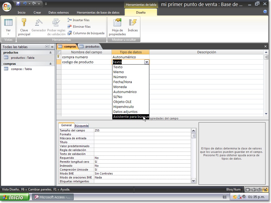 Crear punto de venta en Access 2007: Las tablas en Access