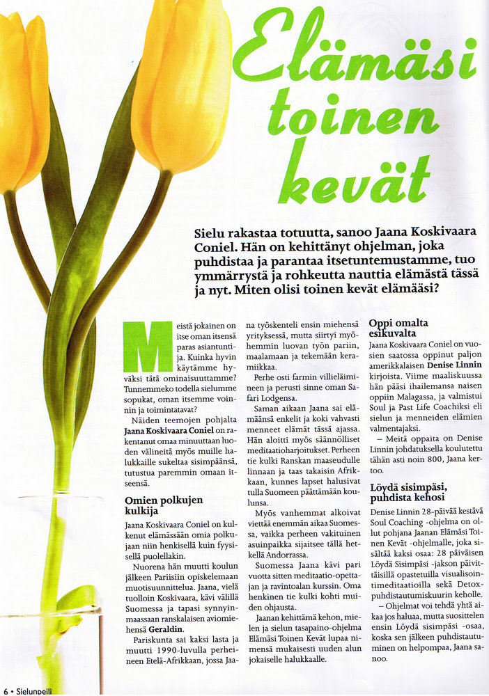 Elämäsi Toinen Kevät: ARTIKKELI SIELUNPEILI LEHDESSÄ