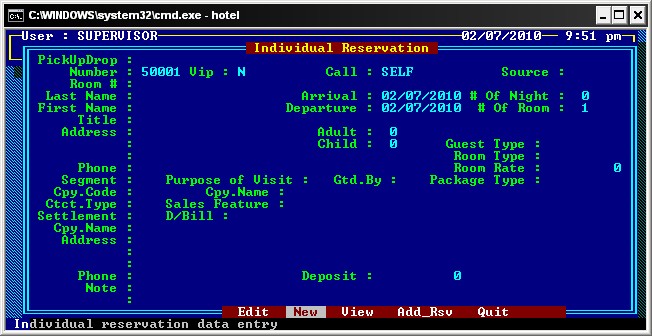 Hotel Management Information System: Modul Reservation