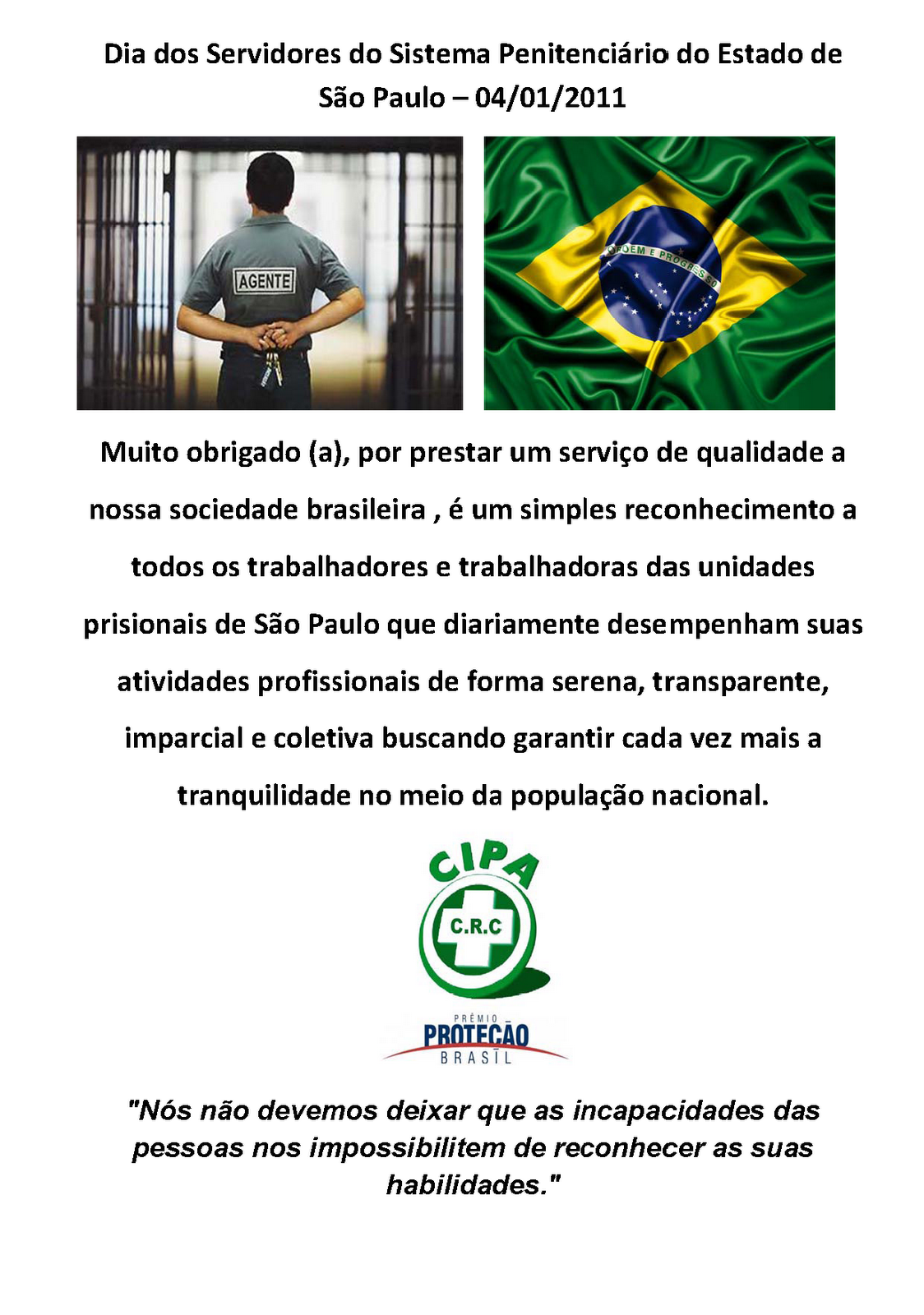 Cipa Nas Unidades Prisionais Do Estado De São Paulo Dia Do Servidor