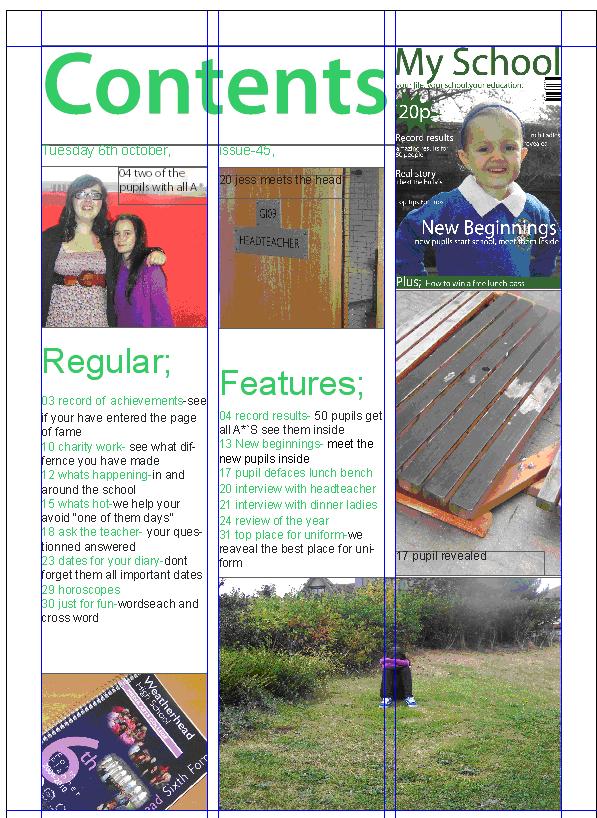 AS Hayley Ann Parry: school magazine front cover and content page ...