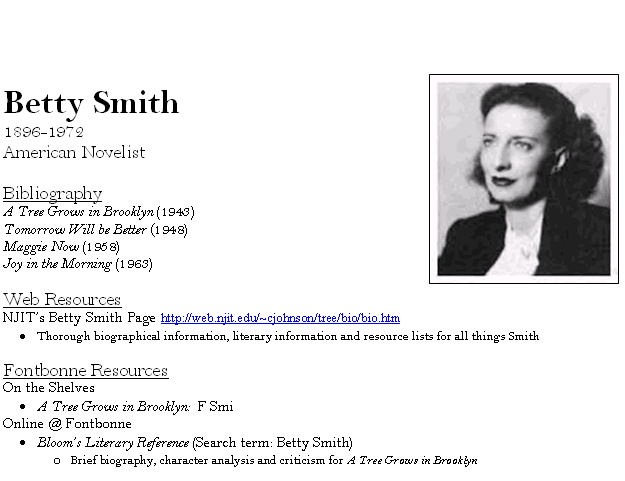 Miss Kenny's FBA Library Blog: Author Guide: Betty Smith