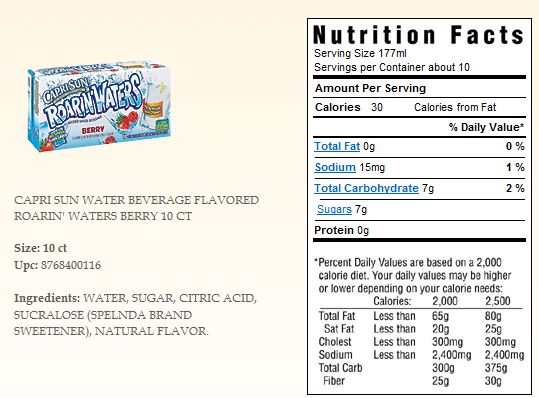 Capri Sun Nutrition Facts Label | Besto Blog