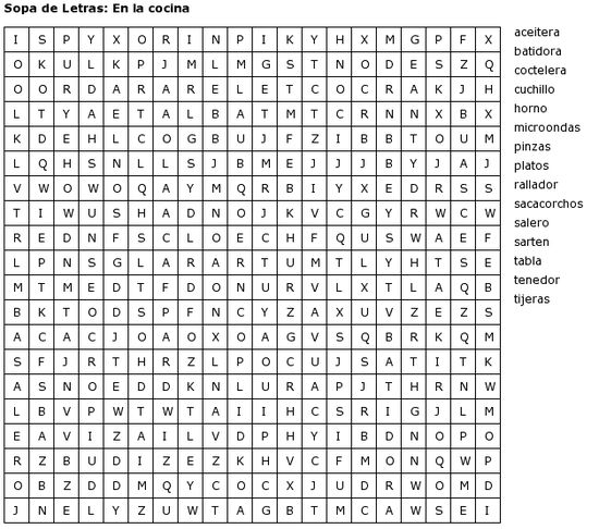 Sopa de letras comida - Imagui