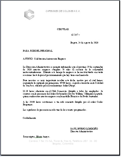 CONOCIENDO LA ARCHIVISTICA: EJEMPLOS DE CIRCULAR