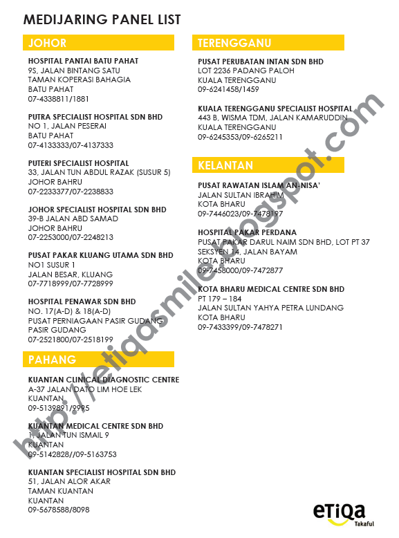 eTiQa SMILE ;): PANEL HOSPITAL ETIQA TAKAFUL