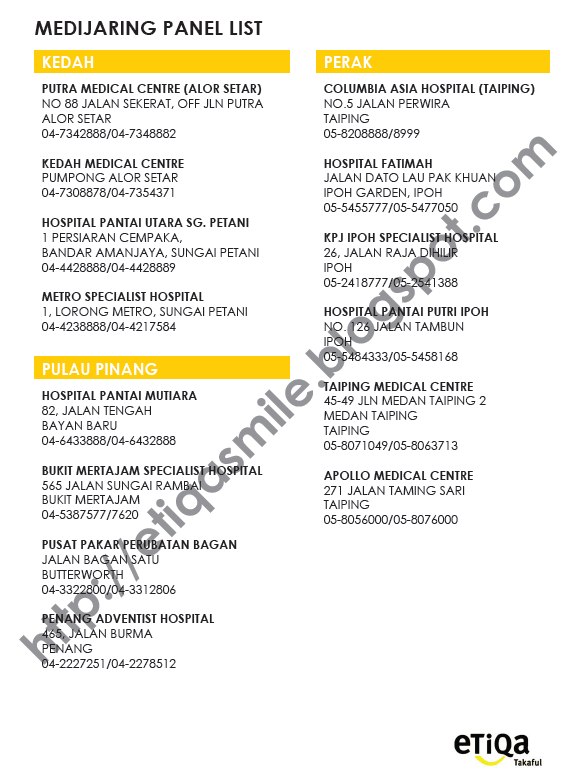 eTiQa SMILE ;): PANEL HOSPITAL ETIQA TAKAFUL