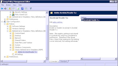 Fabien's IT security diary: Disabling Adobe Javascript using GPO