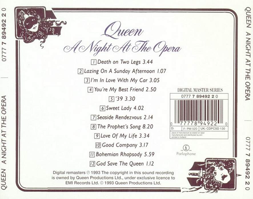 CARATULAS DE CD DE MUSICA: Queen A Night At The Opera (1993)