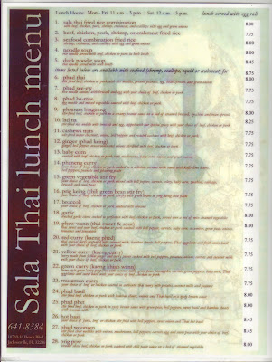 Sala Thai: Lunch Menu