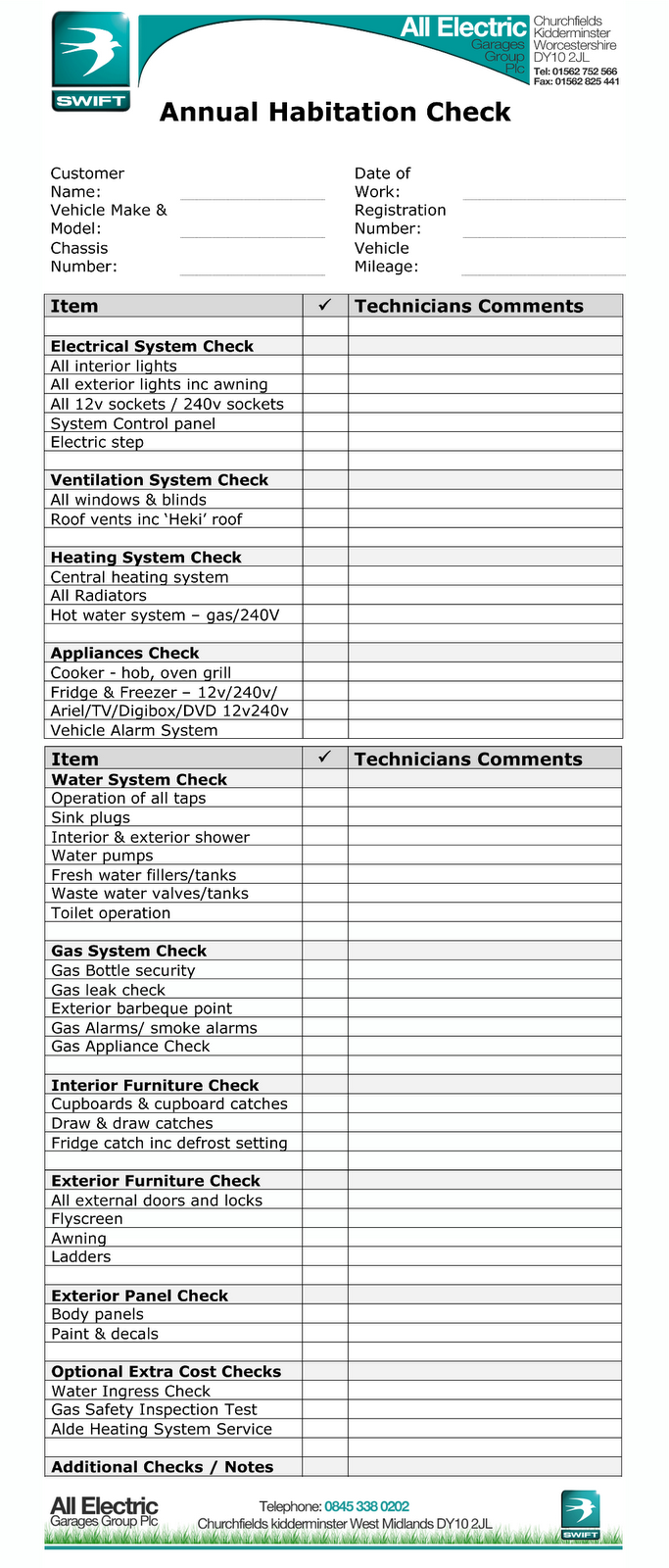 Motorhome Microsite: Habitation & Service