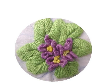 African Violets-Brazilian Embroidery,attempting with Anchor Perle cotton