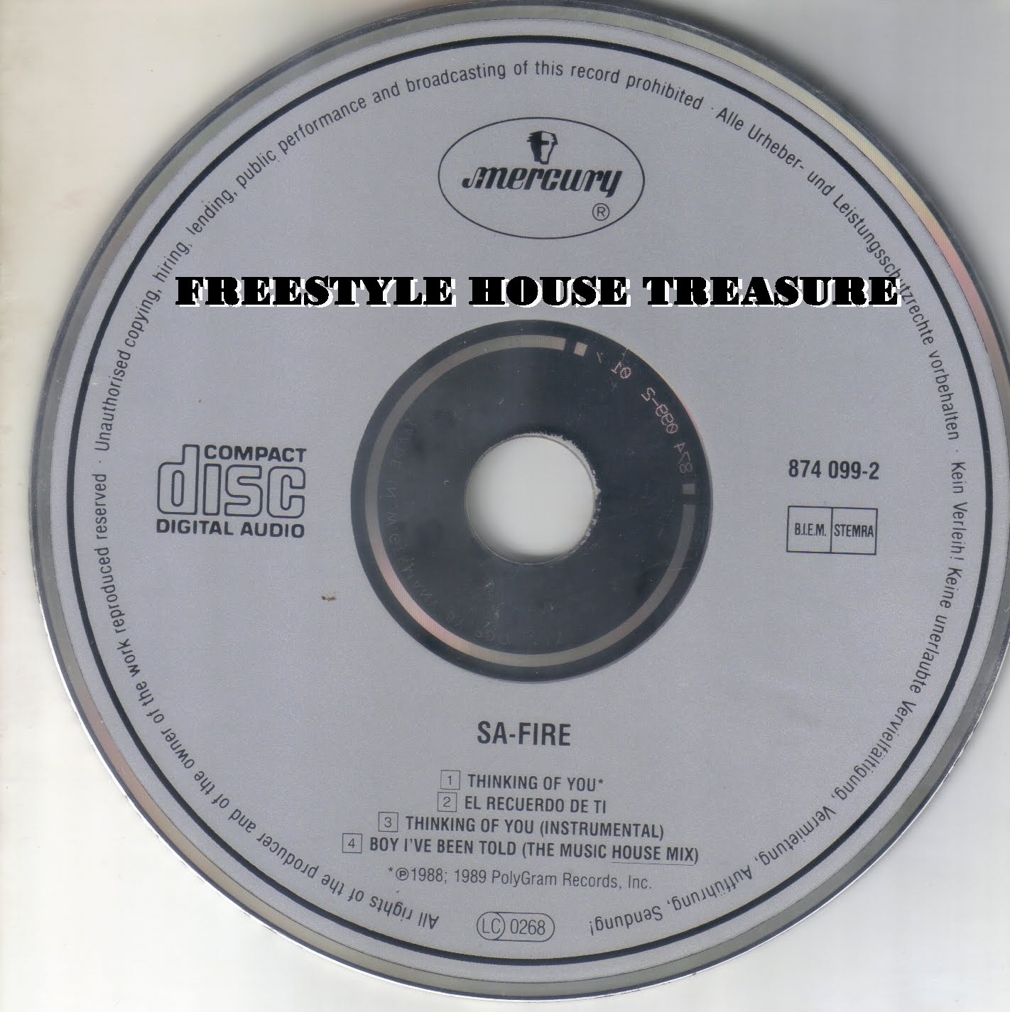 FREESTYLE HOUSE TREASURE: SA-FIRE THINKING OF YOU - CD SINGLE