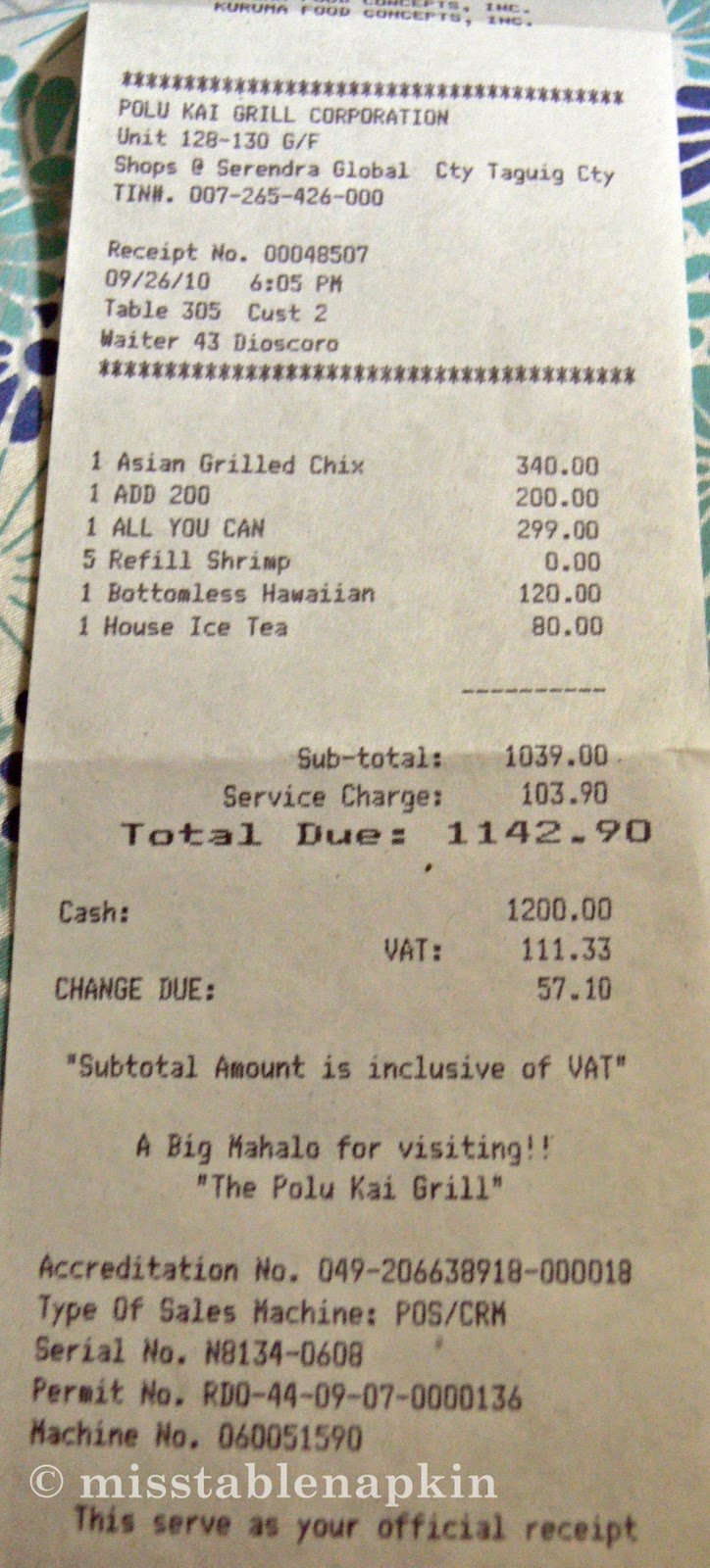 Miss Table Napkin: 2010